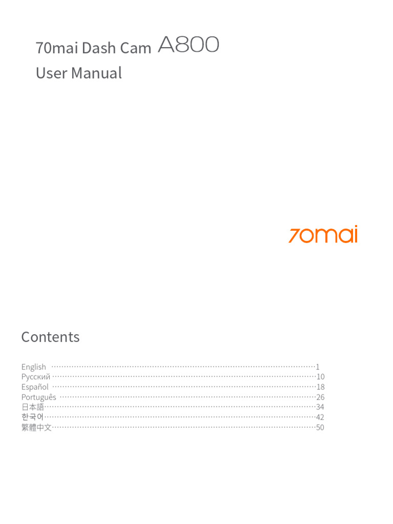 70mai A800 User Manual | PDF
