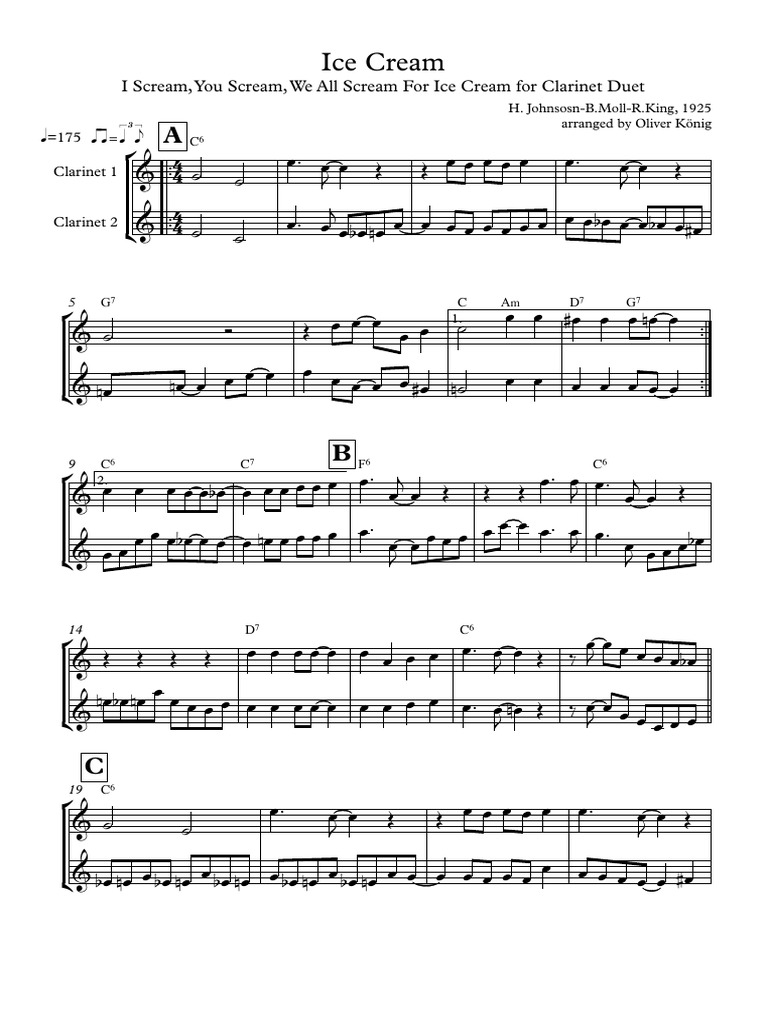 Ice Cream - 2 Clar - Ice Cream You Scream-Partitur | PDF