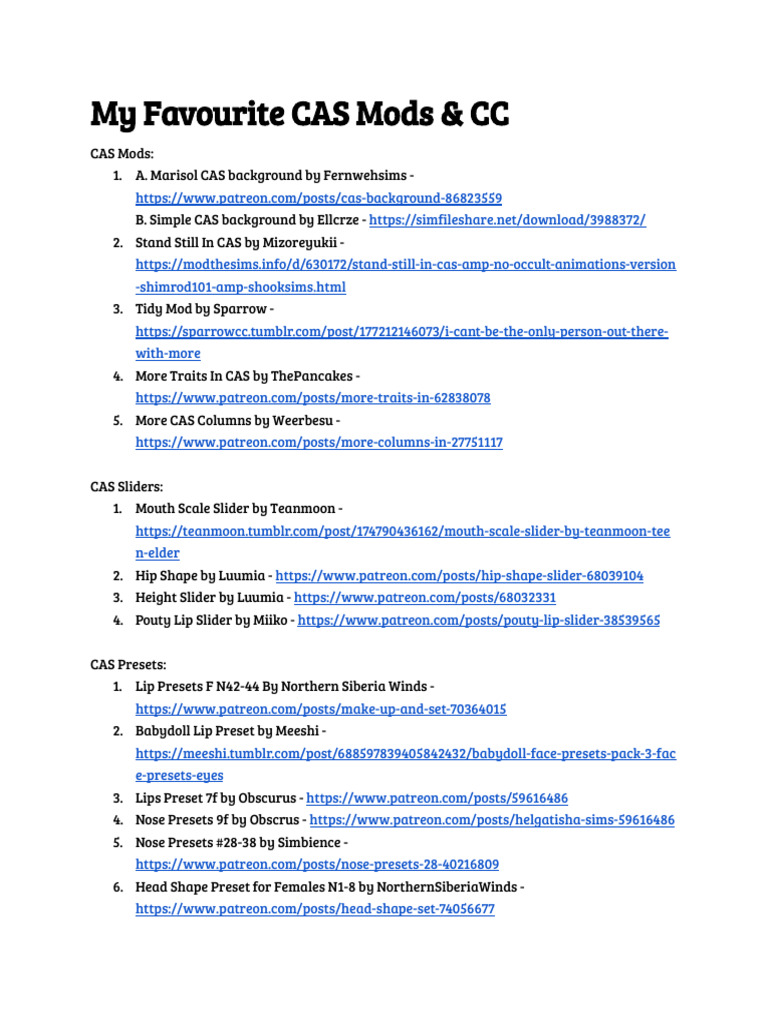Favourite CAS Mods & CC - The Sims 4 | PDF