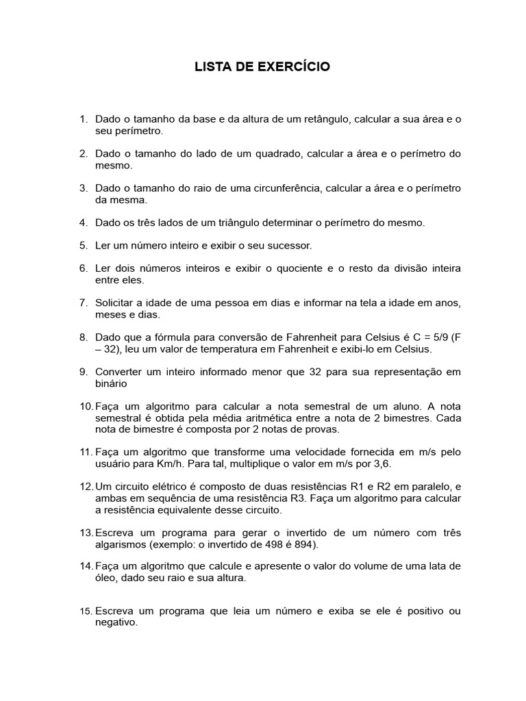 Lista de Exercício | PDF