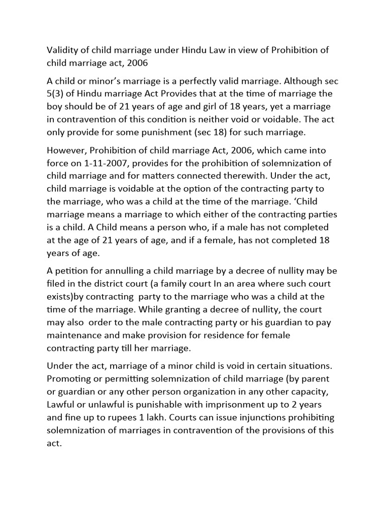 Child Marriage Validity Under Hindu Law | PDF | Annulment | Justice