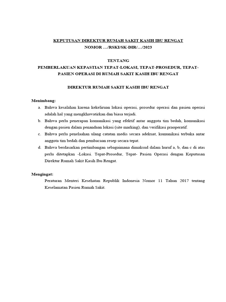 02.1.1 Keputusan Direktur Rumah Sakit Kasih Ibu Rengat | PDF
