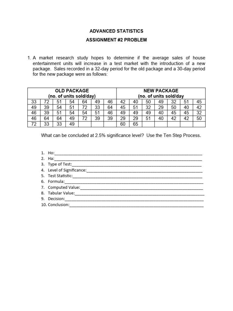 Advanced Stat Assignment 2 Problem Hypothesis Testing | PDF