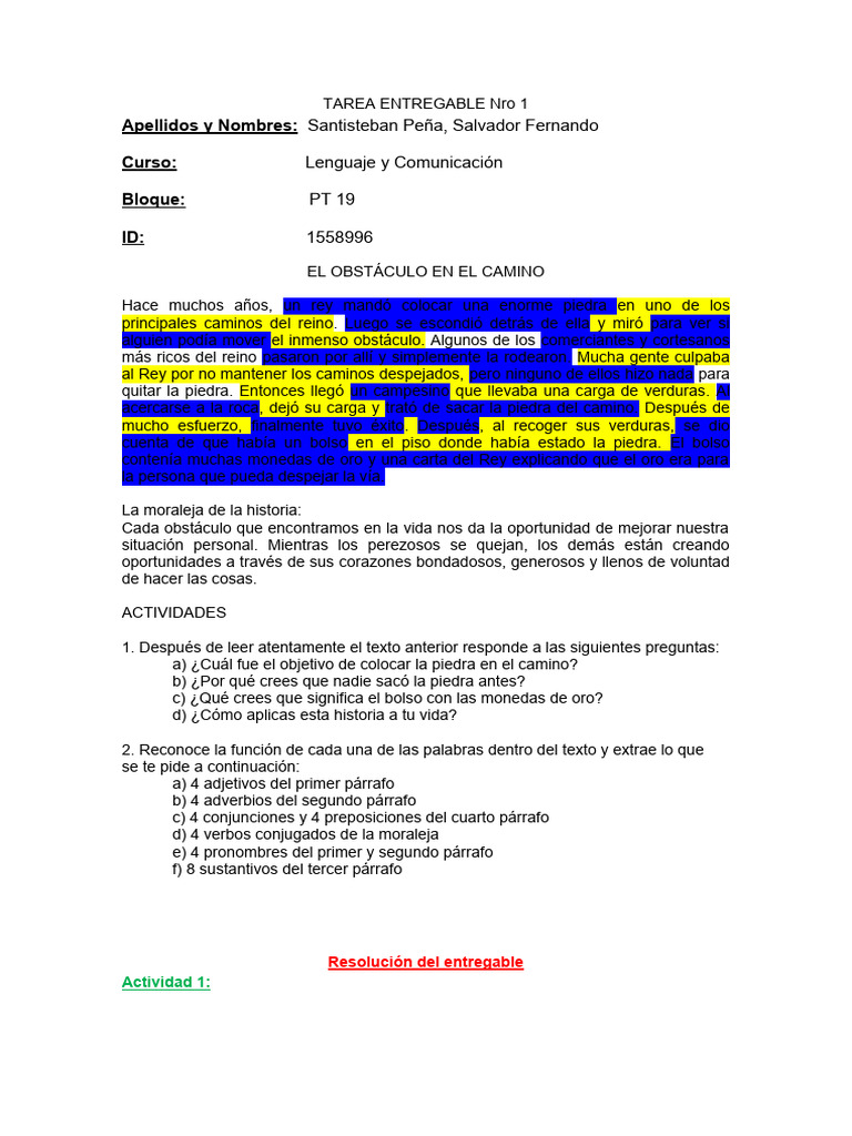 Documento1 Entregable Lenguaje | PDF