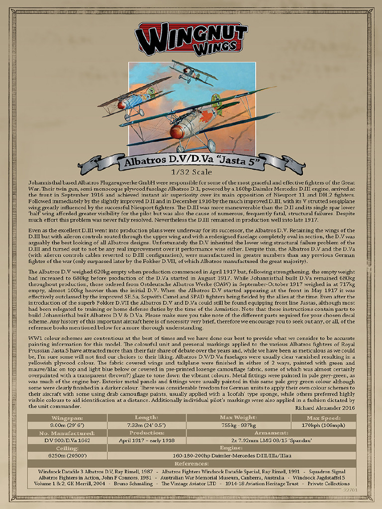 Albatros D.V D.Va Jasta 5 Instructions | PDF