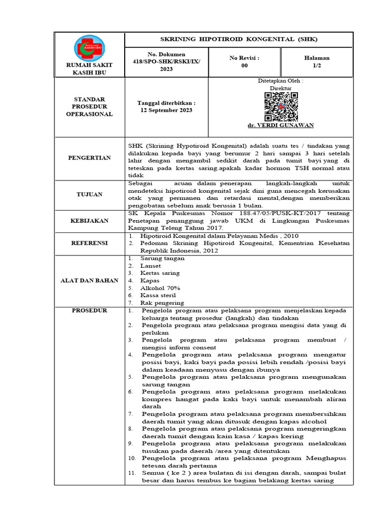 Spo Pemeriksaan SHK | PDF