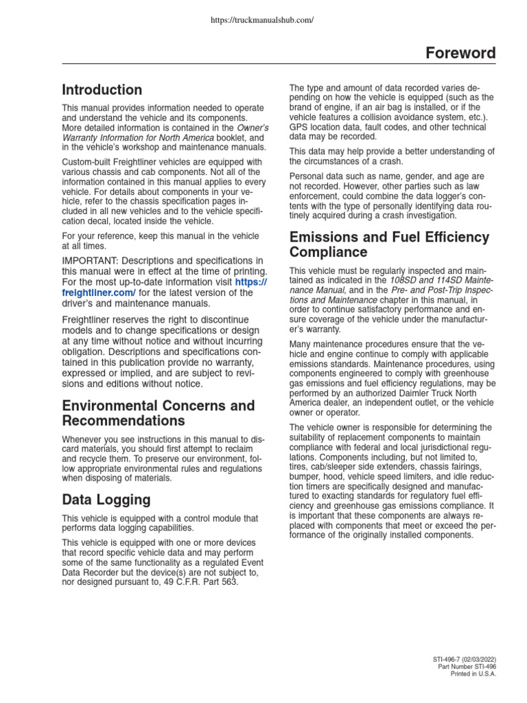 Freightliner 108SD and 114SD Driver's Manual | PDF | Truck | Axle