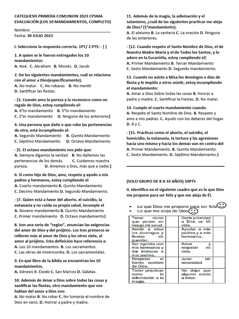 2do Examen PC | PDF | Diez Mandamientos | Creencia religiosa y doctrina