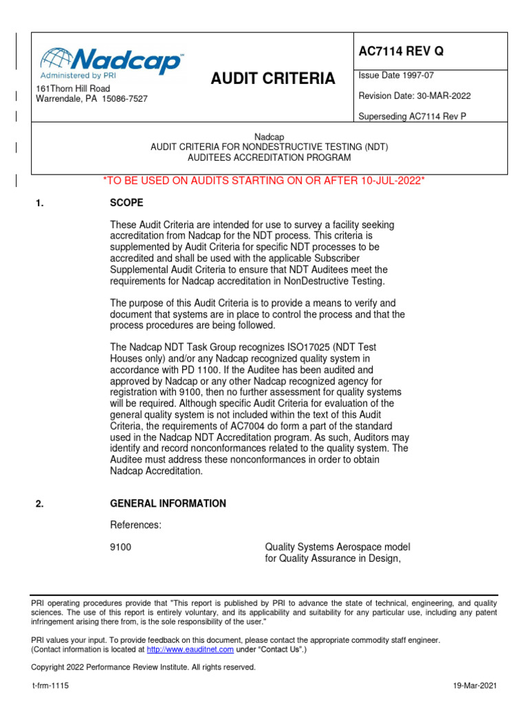 Ac7114 Rev q, To Be Used on Audits Starting on or After 10-Jul-2022 | PDF