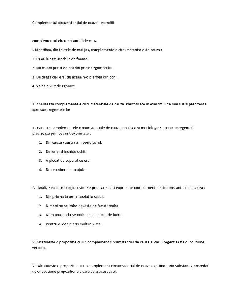 Complementul Circumstantial de Cauza | PDF