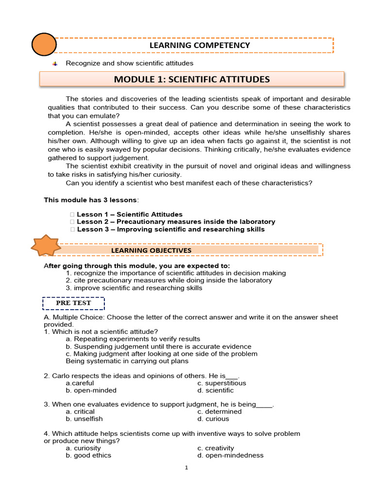 Scientific Attitudes Module | PDF | Laboratories | Atoms