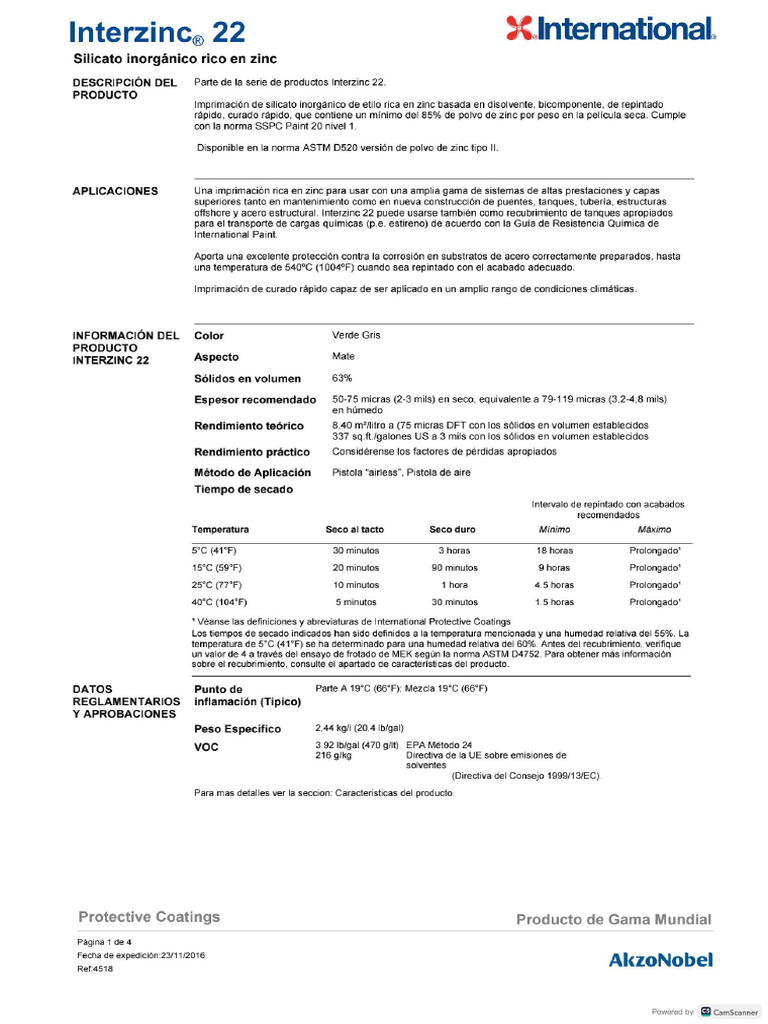Ficha Tecnica Interzinc 22 | PDF