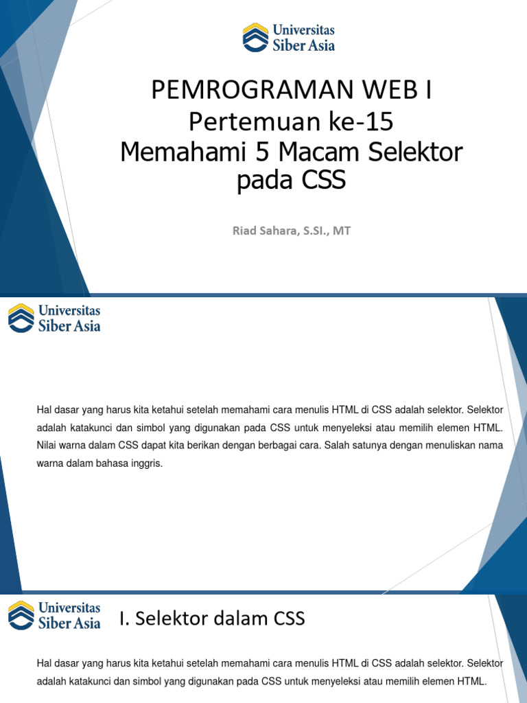 Pertemuan 15 - Memahami 5 Macam Selektor Pada CSS | PDF Pertemuan 15 - Memahami 5 Macam Selektor Pada CSS | PDF