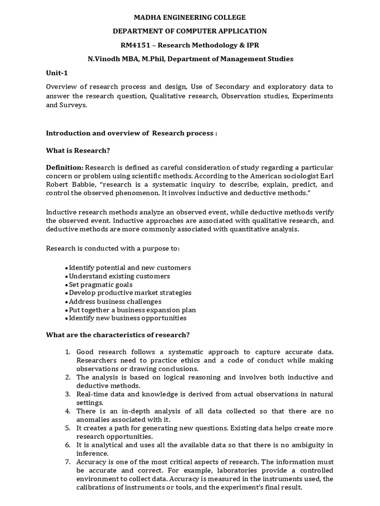Unit-1 - Research Methods IPR | PDF