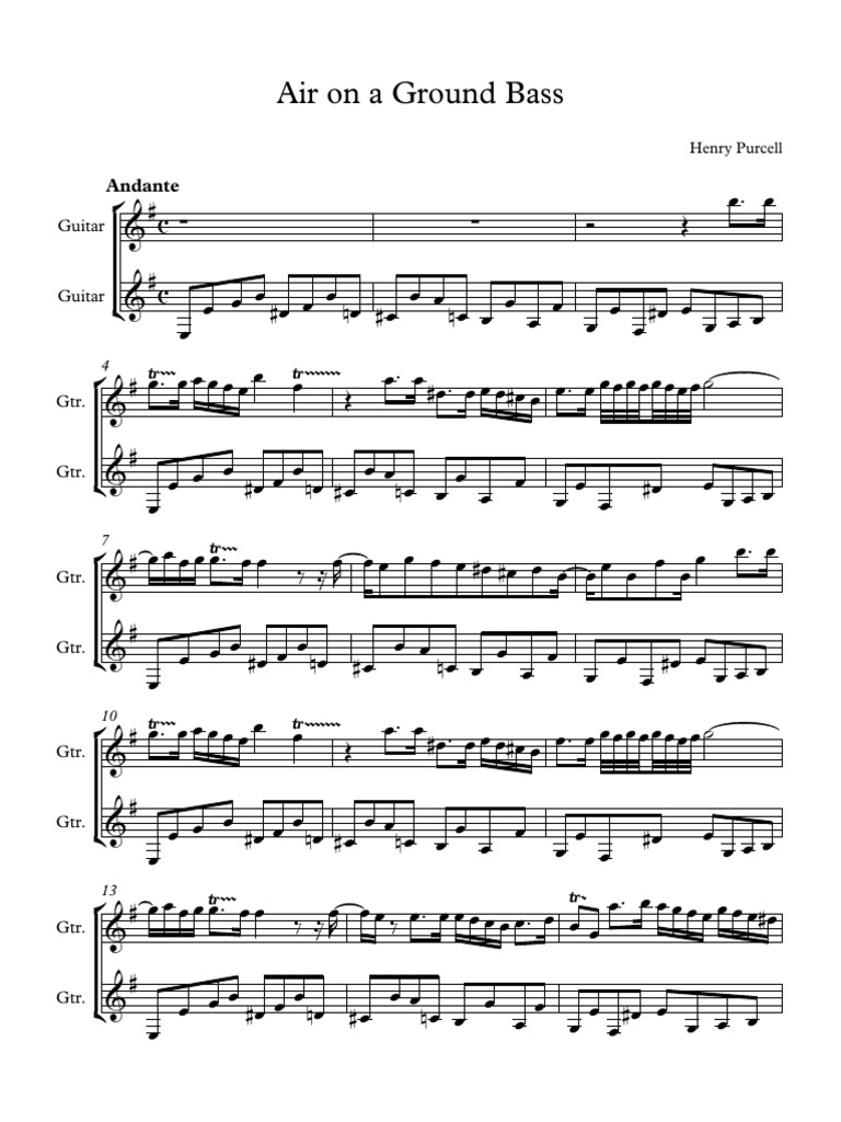 Henry Purcell - Air On A Ground Bass (Transcripiton For Two Guitars) | PDF