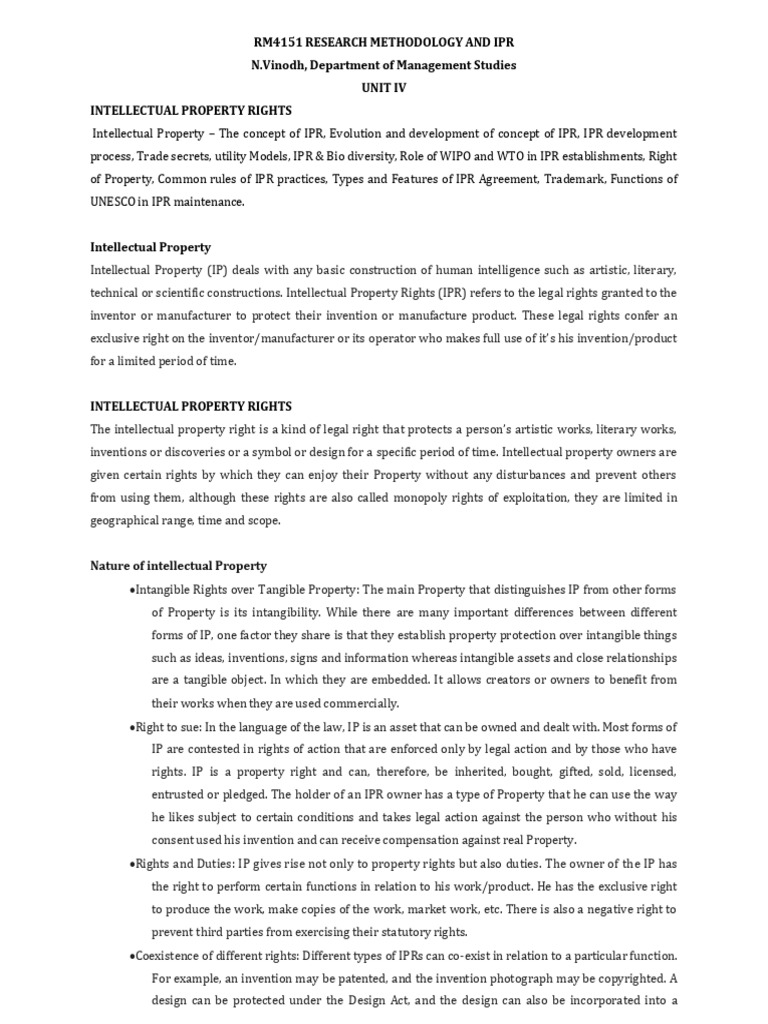 Research Methodology and IPR Overview | PDF | Intellectual Property | Patent