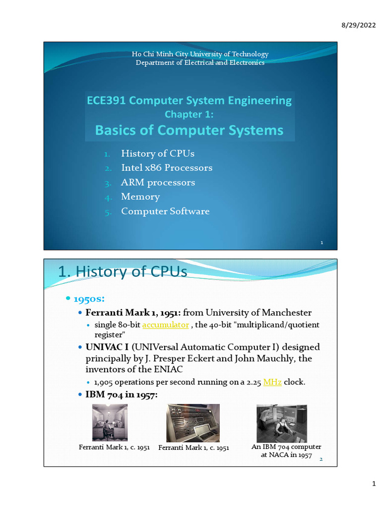 ECE391_Ch1_Basics of Computer Systems | PDF | Computer Data Storage | Central Processing Unit
