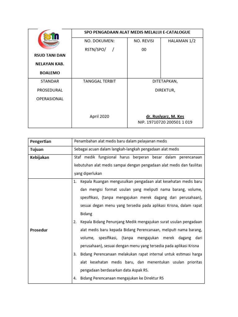 Spo Pengadaan Alkes | PDF