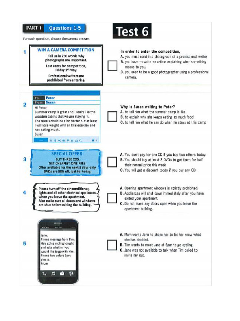 PET Reading Exam # 6 August 2021 | PDF