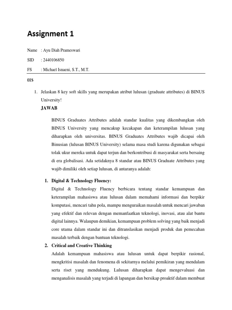 ASSIGNMENT 1_EES_2440106850_AYU DIAH PRAMESWARI | PDF
