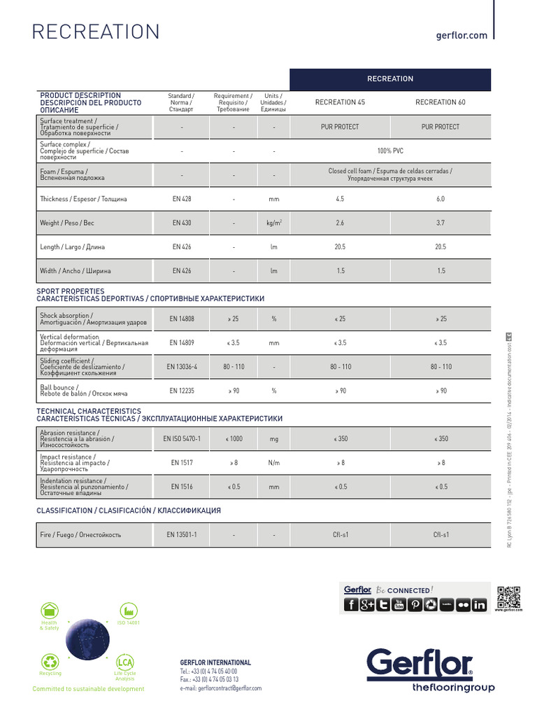 Ficha Técnica - Recreation 45 y 60 - Gerflor | PDF