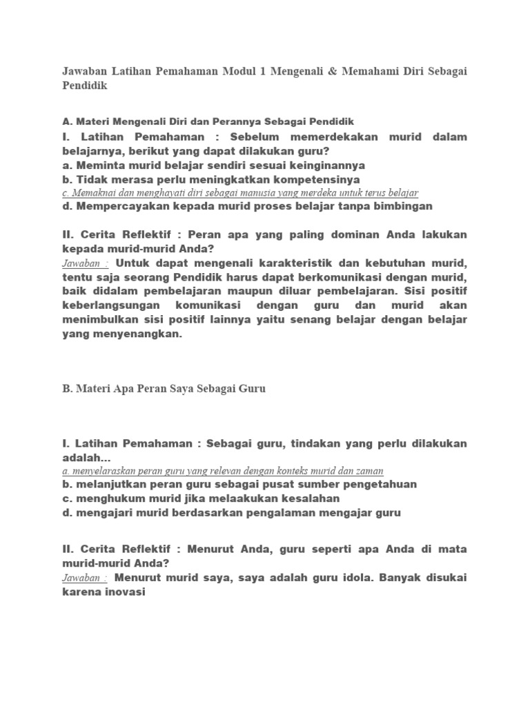 Jawaban Latihan Pemahaman Modul 1 Mengenali Pdf