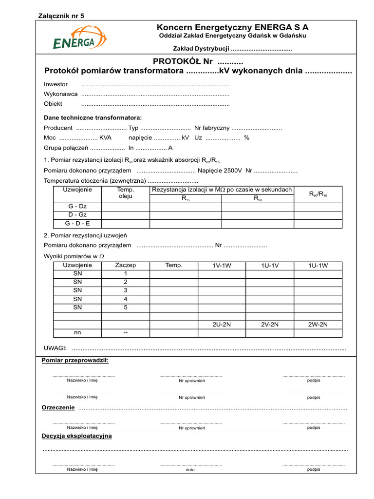 Protokó! Pomiarów Transformatora | PDF