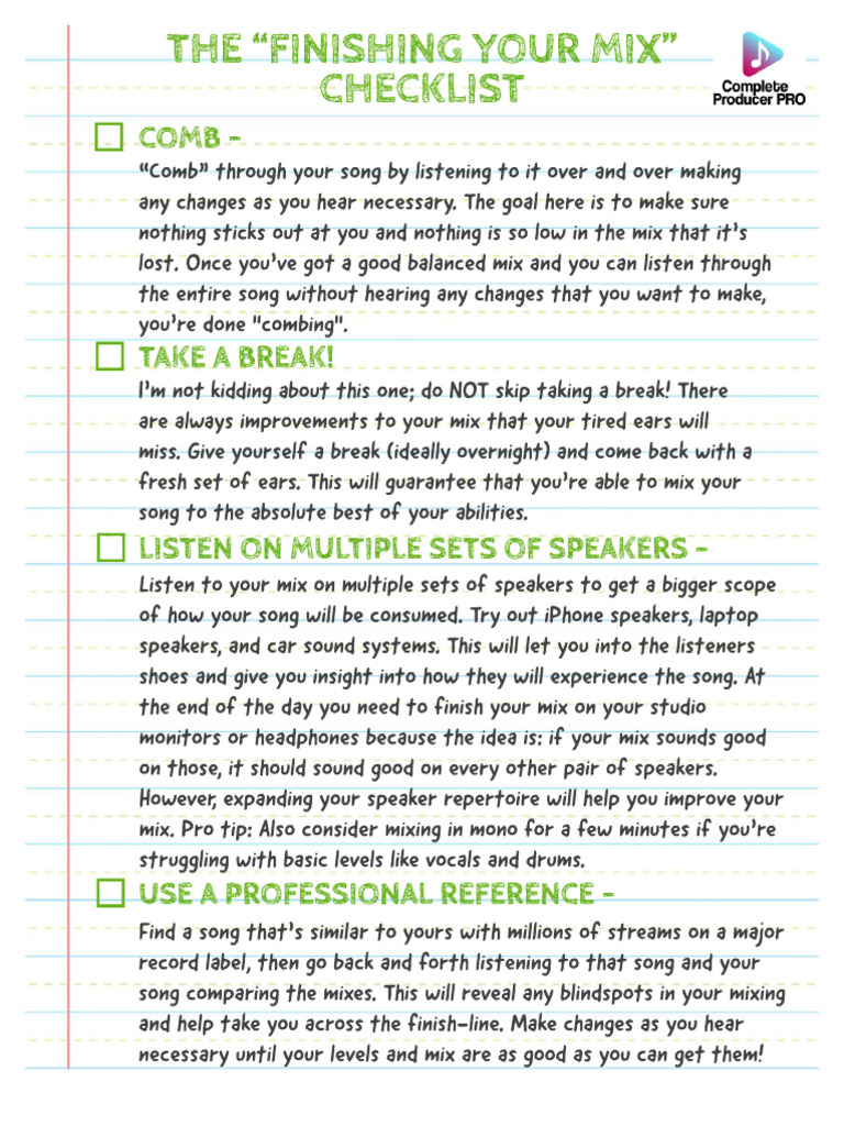 Finishing Your Mix Checklist | PDF