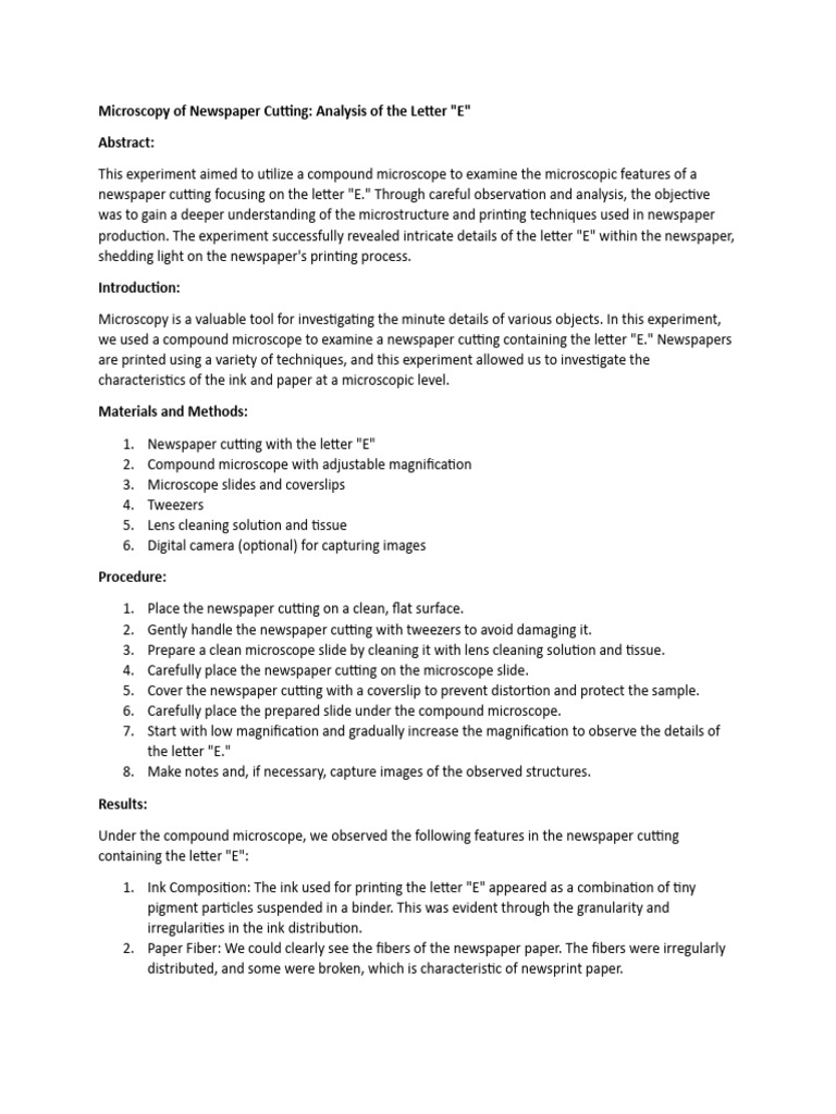 Microscopy of Newspaper Cutting | PDF