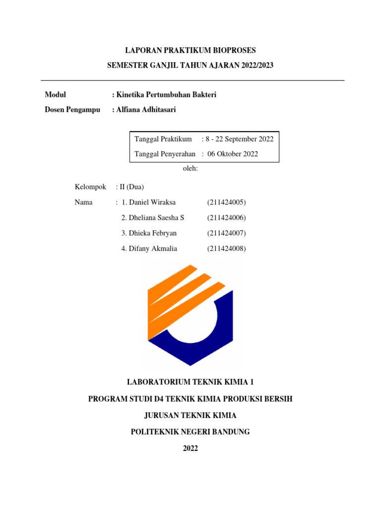 Kelompok 2 - 2 TKPB - Kinetika Pertumbuhan Bakteri & Jamur | PDF Kelompok 2 - 2 TKPB - Kinetika Pertumbuhan Bakteri & Jamur | PDF
