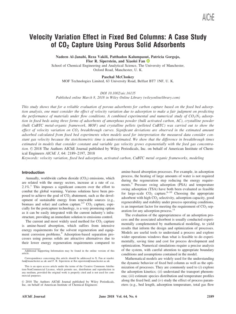 CO2 Capture: Velocity Effects in Adsorption | PDF | Adsorption | Gases