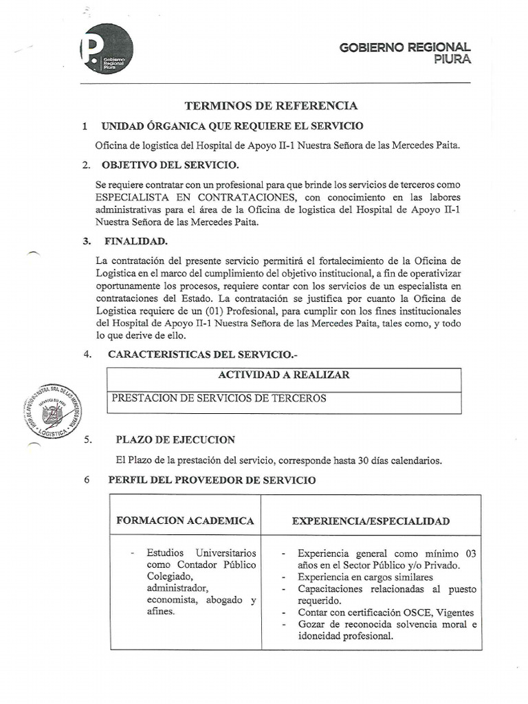 TDR Especialista | PDF