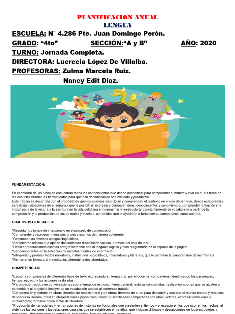 Planificacion ANUAL LENGUA 4º | PDF
