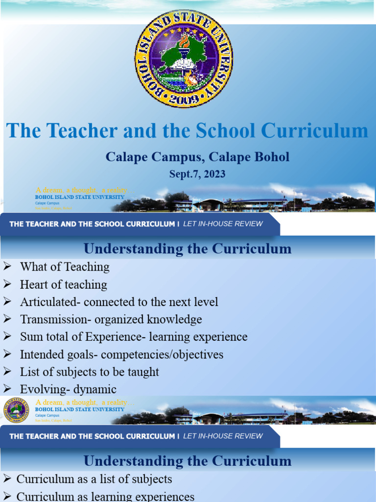 Prelim Coverage The Teacher and The School Curriculum | PDF