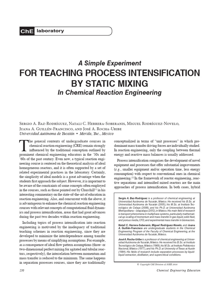 For Teaching Process Intensification | PDF