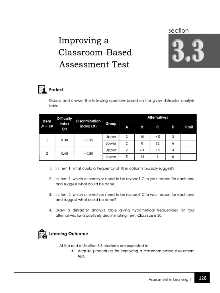 Section 3.2 Improving A Classroom-Based Assessment Test | PDF