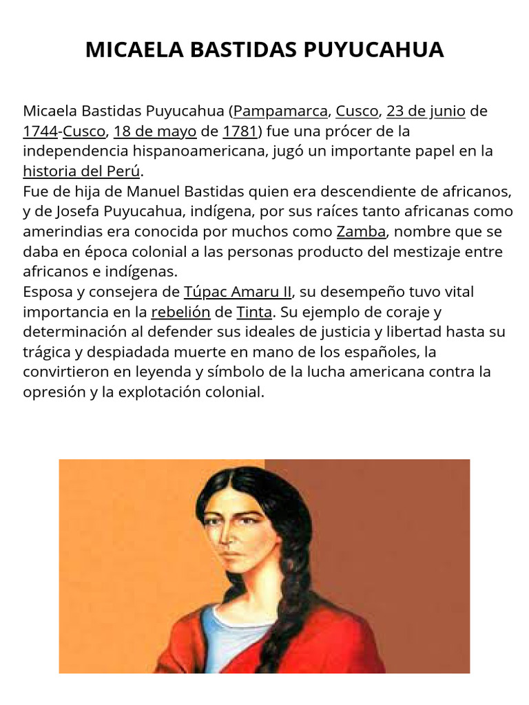 Micaela Bastidas: Proceresa de la Independencia | PDF | Bulimia ...