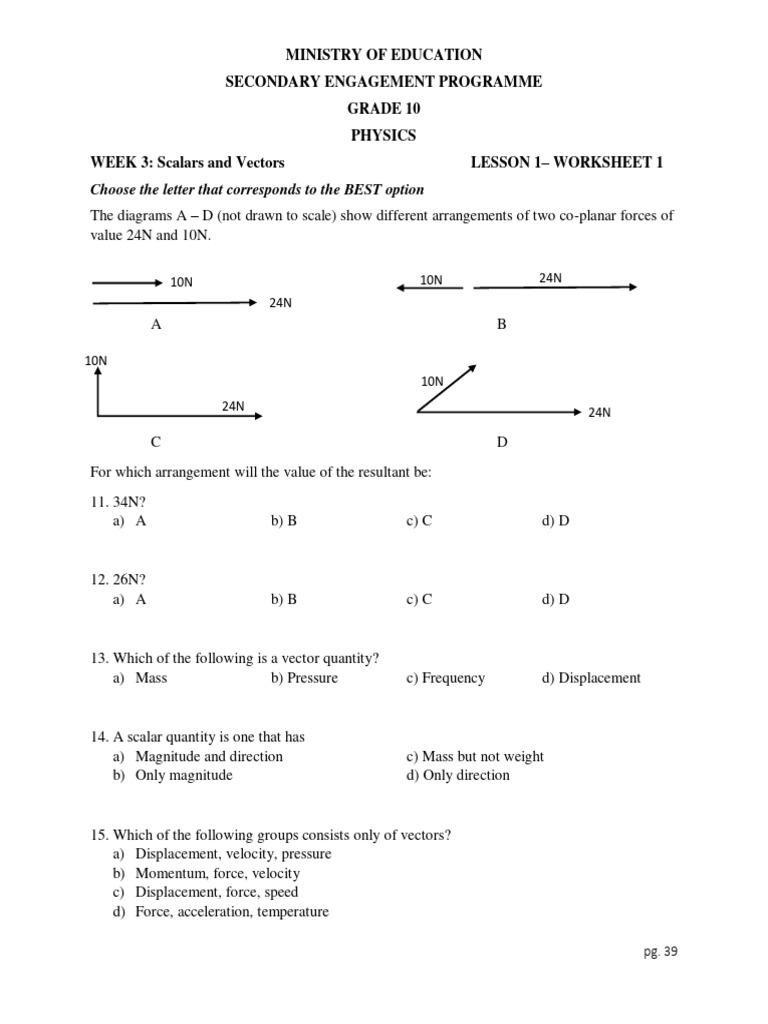 Scalar and Vectors WS Gr.10 | PDF