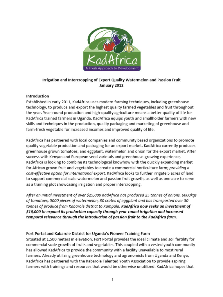 KadAfrica Irrigation Proposal | PDF | Vegetables | Agriculture