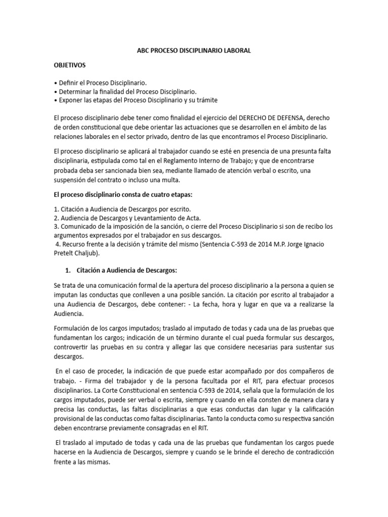 Proceso Disciplinario Laboral: Etapas y Requisitos | PDF