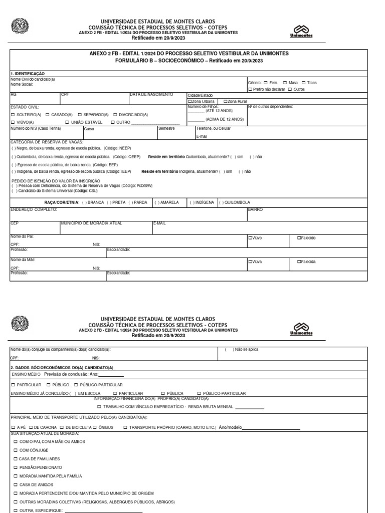 ANEXO 2 FB - Socioeconomico Formulario B - PSV 2024 Retificado | PDF
