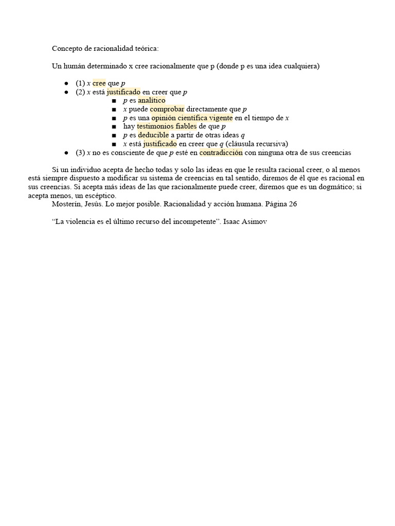 Concepto de Racionalidad Teórica. Jesús Mosterín | PDF