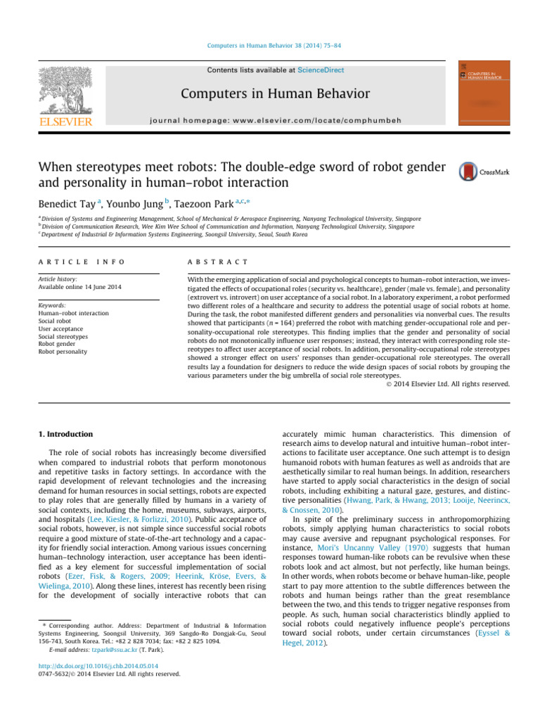 When stereotypes meet robots--The double-edge sword of robot gender and ...