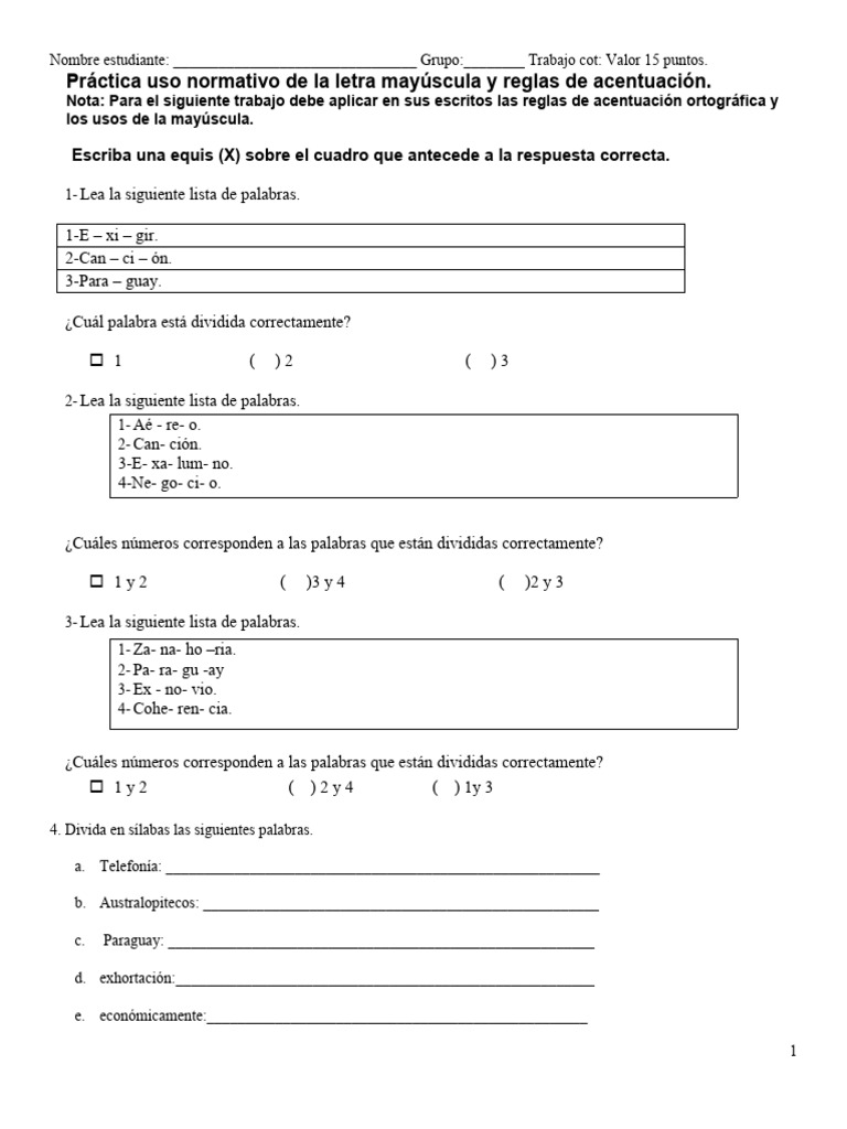 Práctica Acentuación, Uso de Mayúsculas | PDF