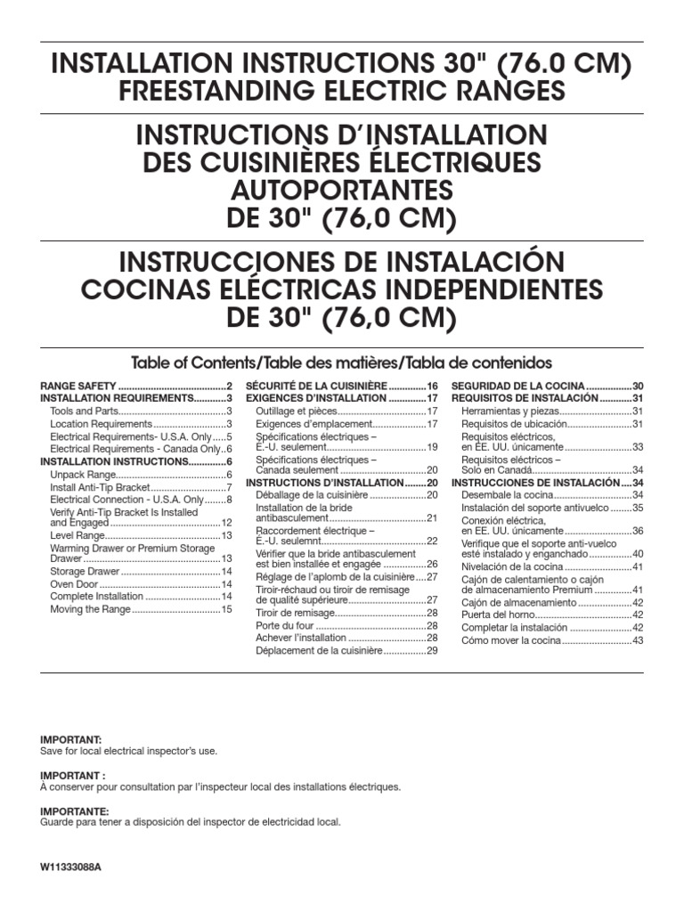 30" Electric Range Installation Guide | PDF