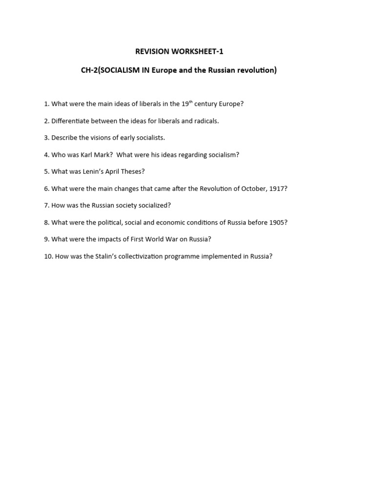 REVISION WORKSHEET 1, CH 2 (Russian Revolution) | PDF