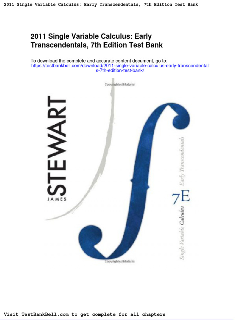 2011 Single Variable Calculus Early Transcendentals 7th Edition Test