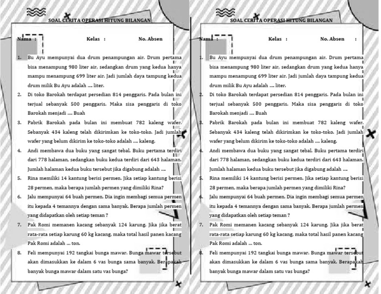 Soal Cerita Operasi Hitung Bilangan | PDF