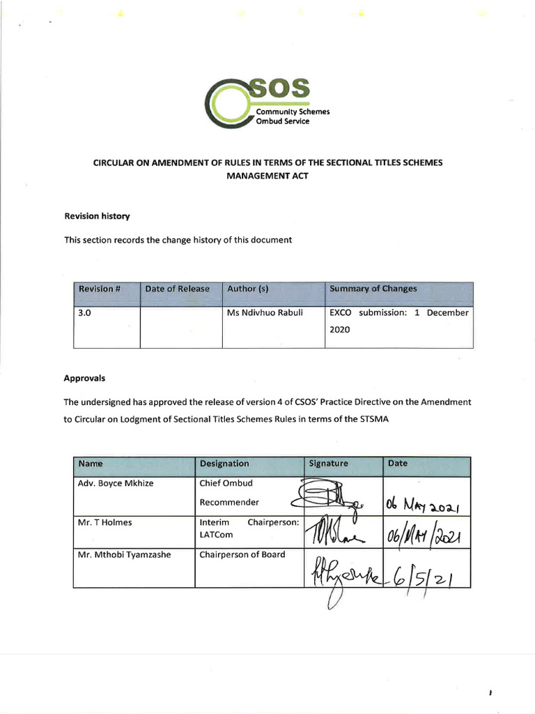 CSOS Circular No 1 of 2021 Amendment of Rules Ito STSMA 6 May 21 | PDF