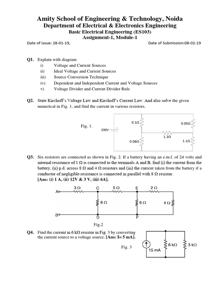 Assignment-1 02 Feb 19 | PDF | Voltage | Electrical Network